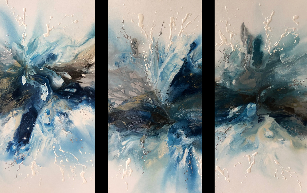Ewaldi - Blue Triptych (1m x 500 each panel) (SOLD) - Lonehill Art Gallery